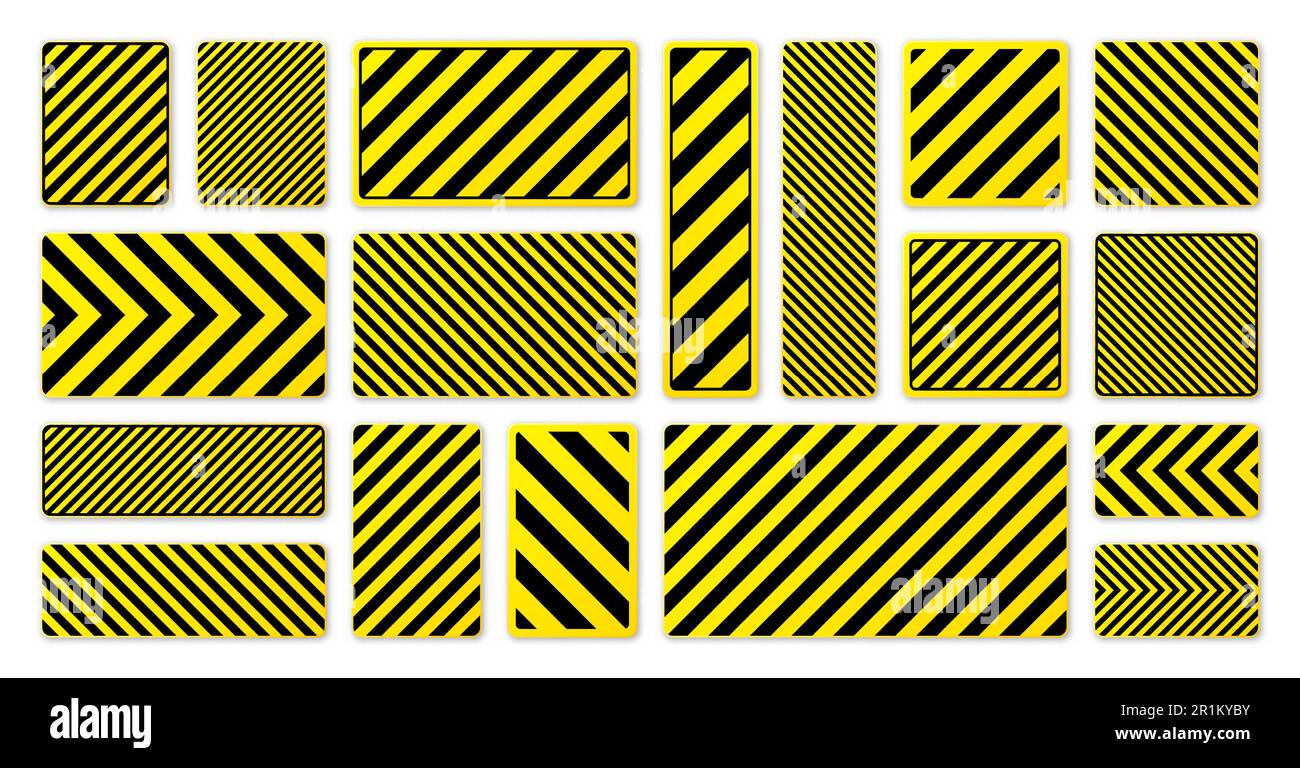 Various black and yellow warning signs with diagonal lines. Attention ...