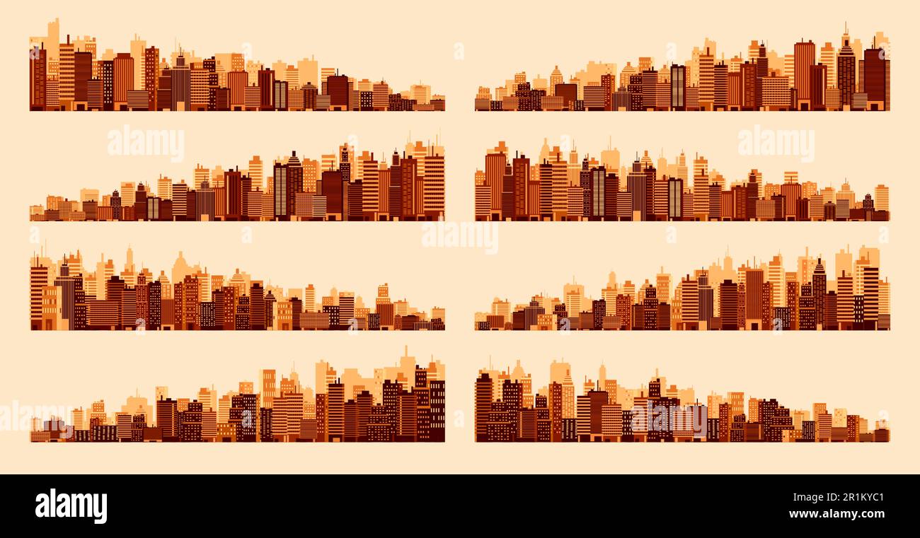 City silhouettes. Cityscape, town skyline, horizontal panorama. Midtown ...