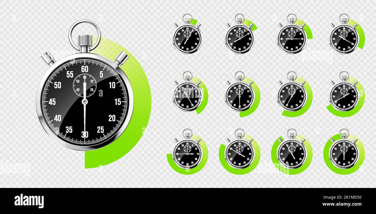 Realistic classic stopwatch. Shiny metal chronometer, black time ...