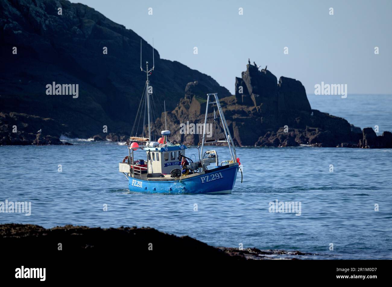 Fishing boat PZ.291 named "My Lass" off Rusudgeon in Mounts Bay Cornwall Stock Photo - Alamy