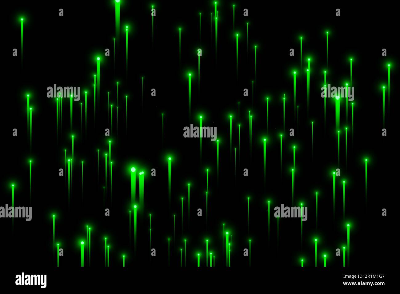 Glowing green dots with long trailing tails looking like fireworks and ...