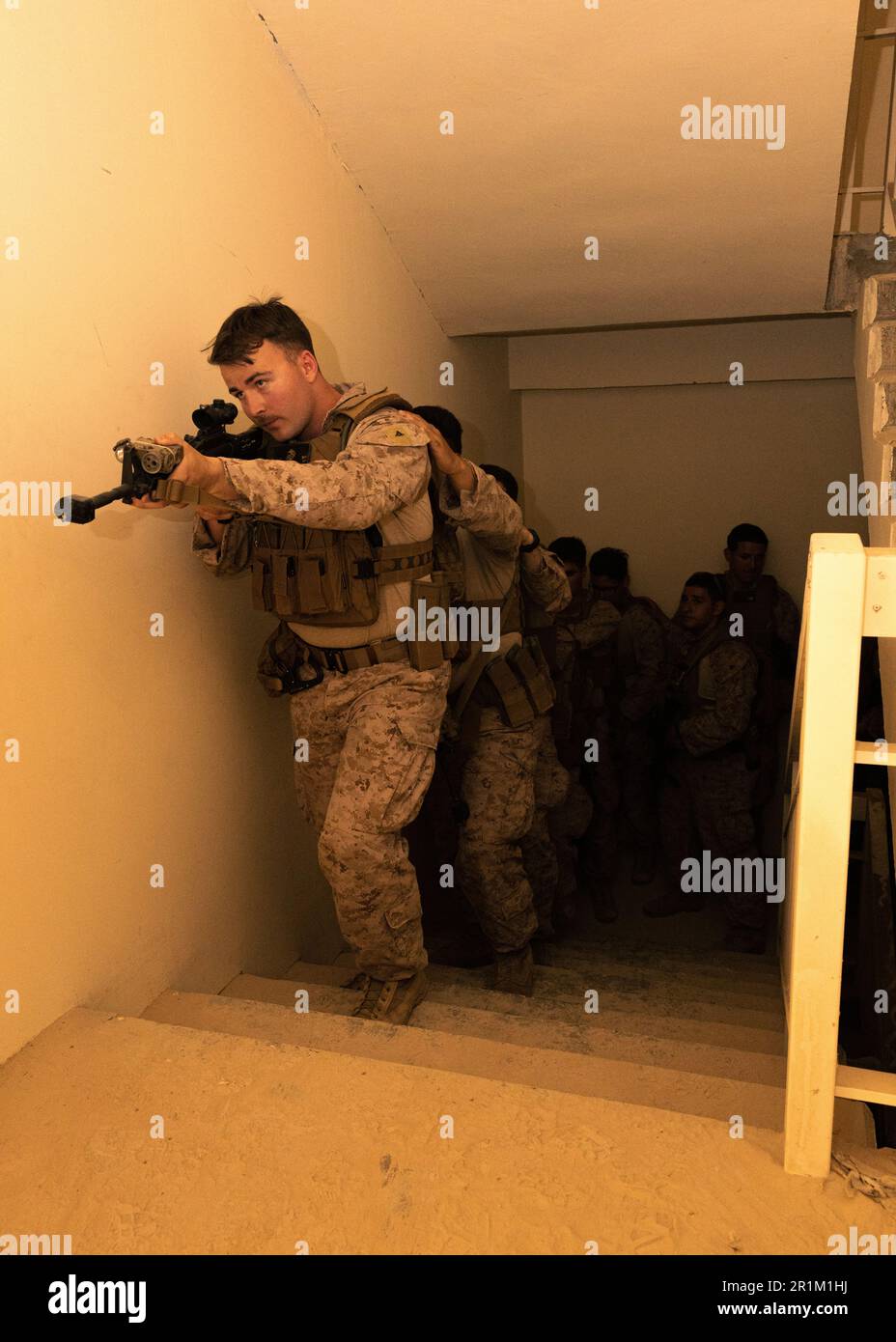 U.S. Marines with Marine Forces Command (MARFORCOM) conduct stairway ...