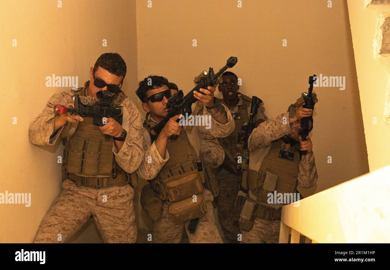 U.S. Marines with Marine Forces Command (MARFORCOM) conduct stairway ...