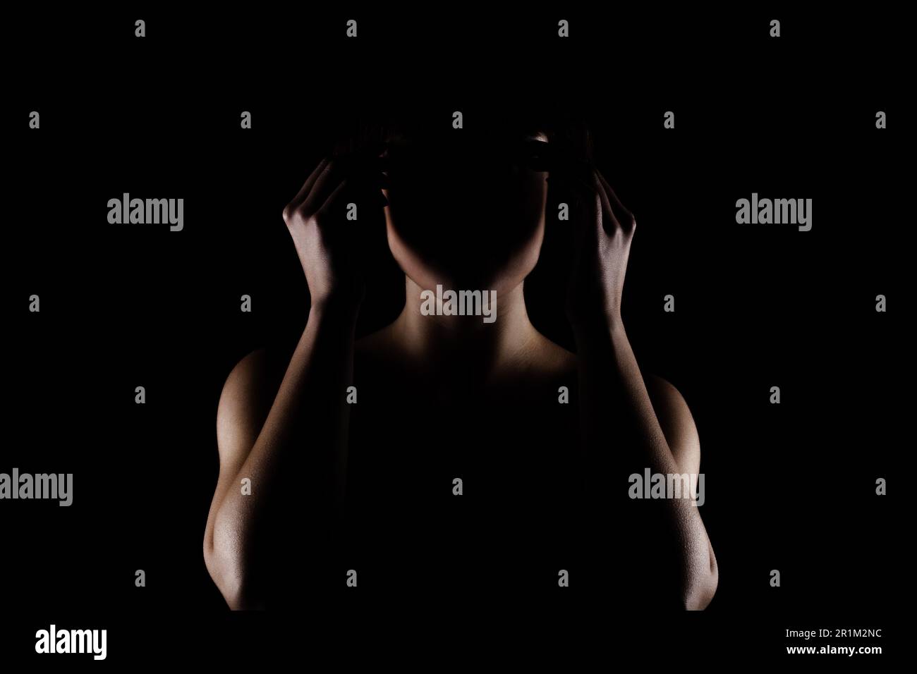 dark side lit beauty portrait of a lady with short hair Stock Photo - Alamy