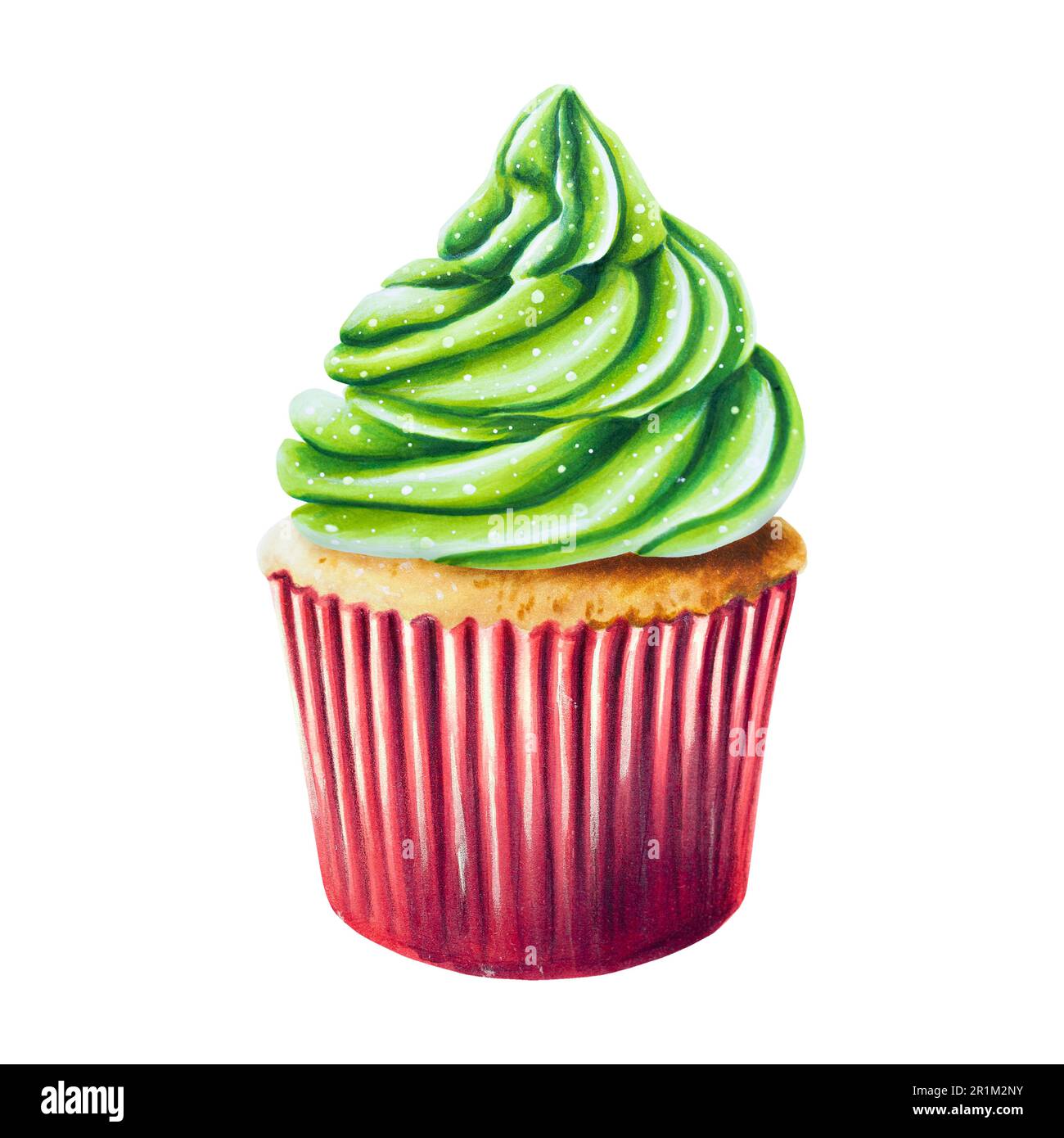 Watercolor Christmas sweet muffin with cream. New year hand painting ...