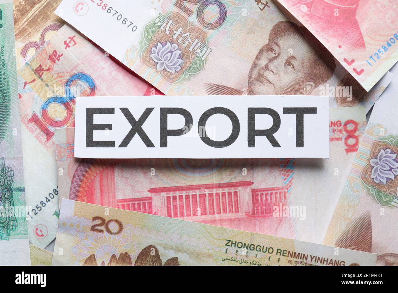 Sheet of paper with word EXPORT on banknotes, flat lay Stock Photo - Alamy