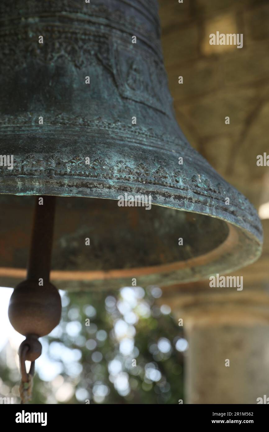 Closeup view of large old bell in tower Stock Photo - Alamy