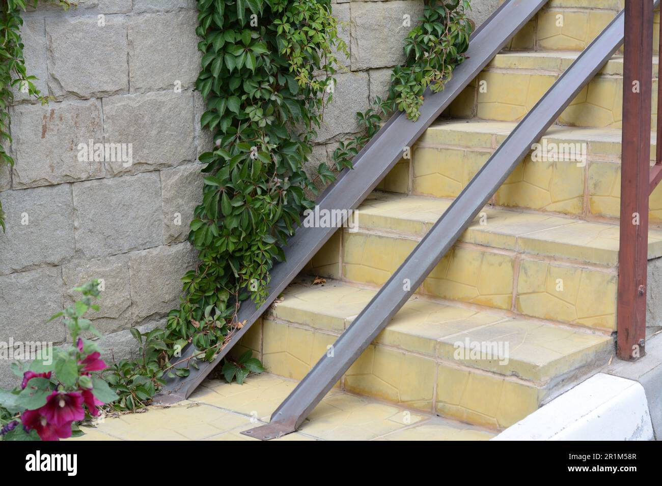 View of stone stairs with ramp outdoors Stock Photo - Alamy