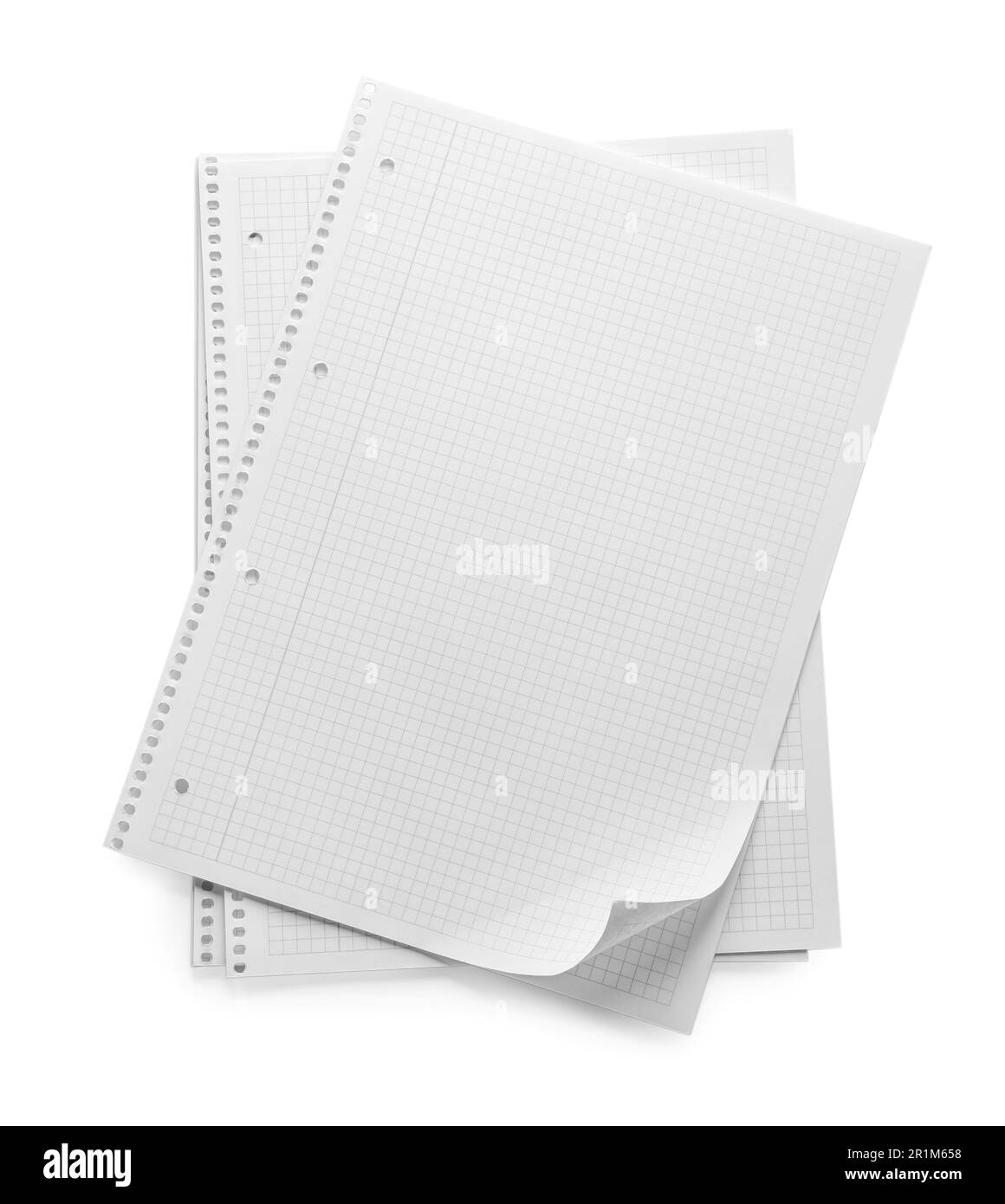 Stack of checkered paper sheets on white background, top view Stock ...