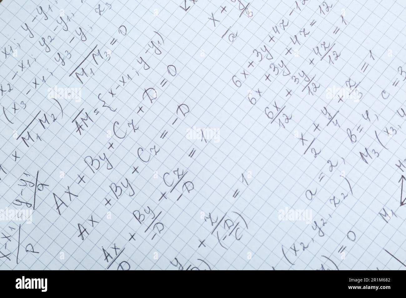 Sheet of paper with different mathematical formulas, top view Stock ...
