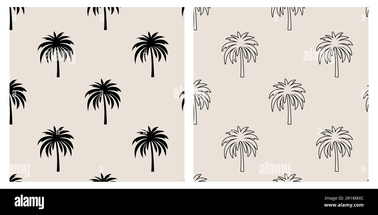 Vector Black and White Seamless Pattern with Palm Trees, Palm Tree ...
