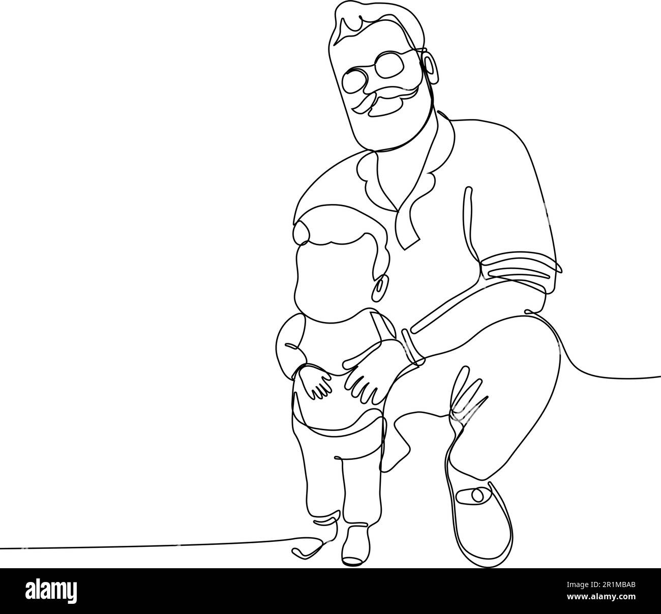 Hugs of a father with a child. One continuous line drawing banner ...