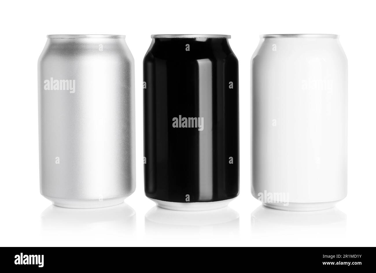 Aluminum cans with drinks on white background Stock Photo - Alamy