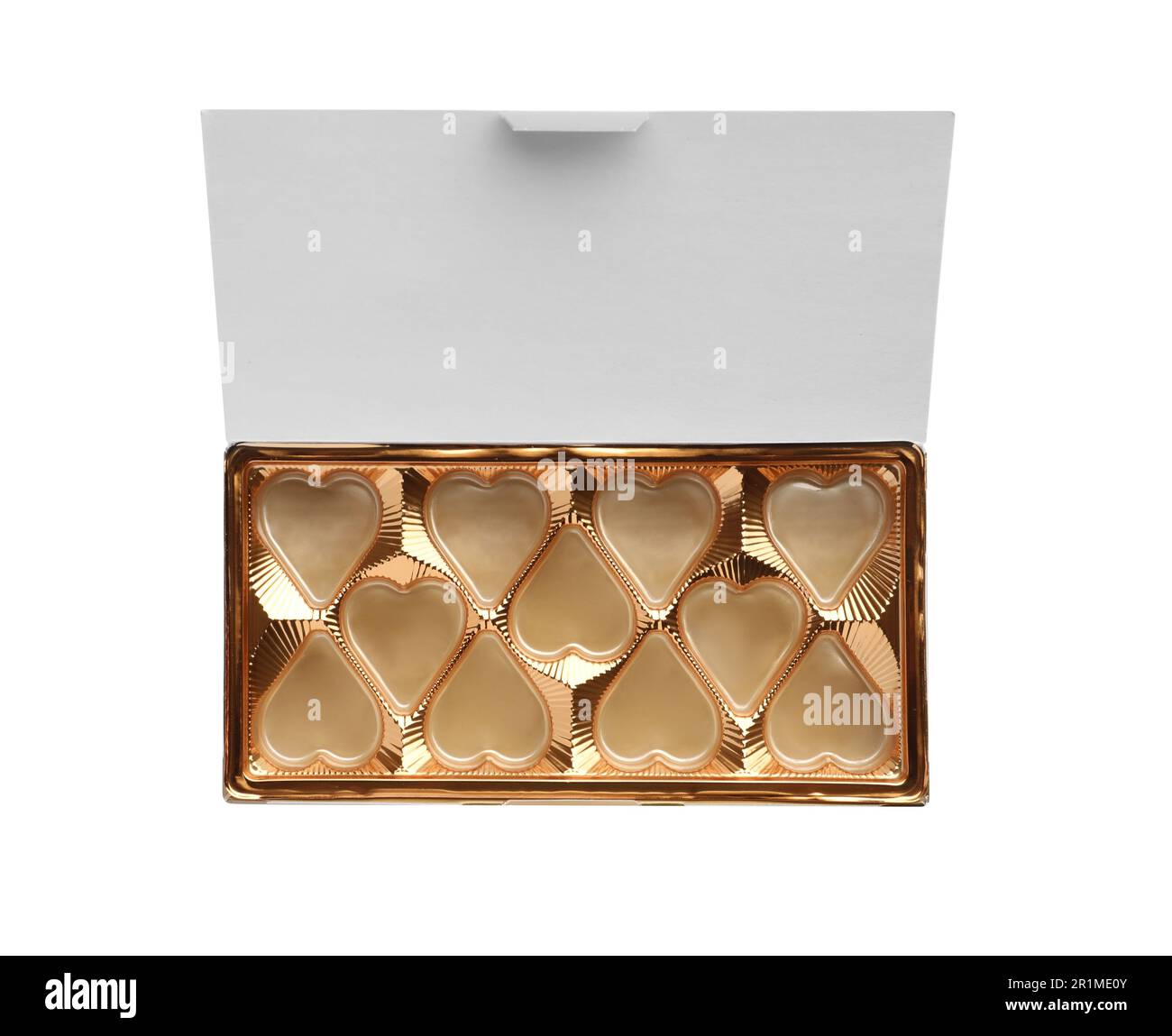 Empty box of chocolate candies isolated on white, top view Stock Photo ...