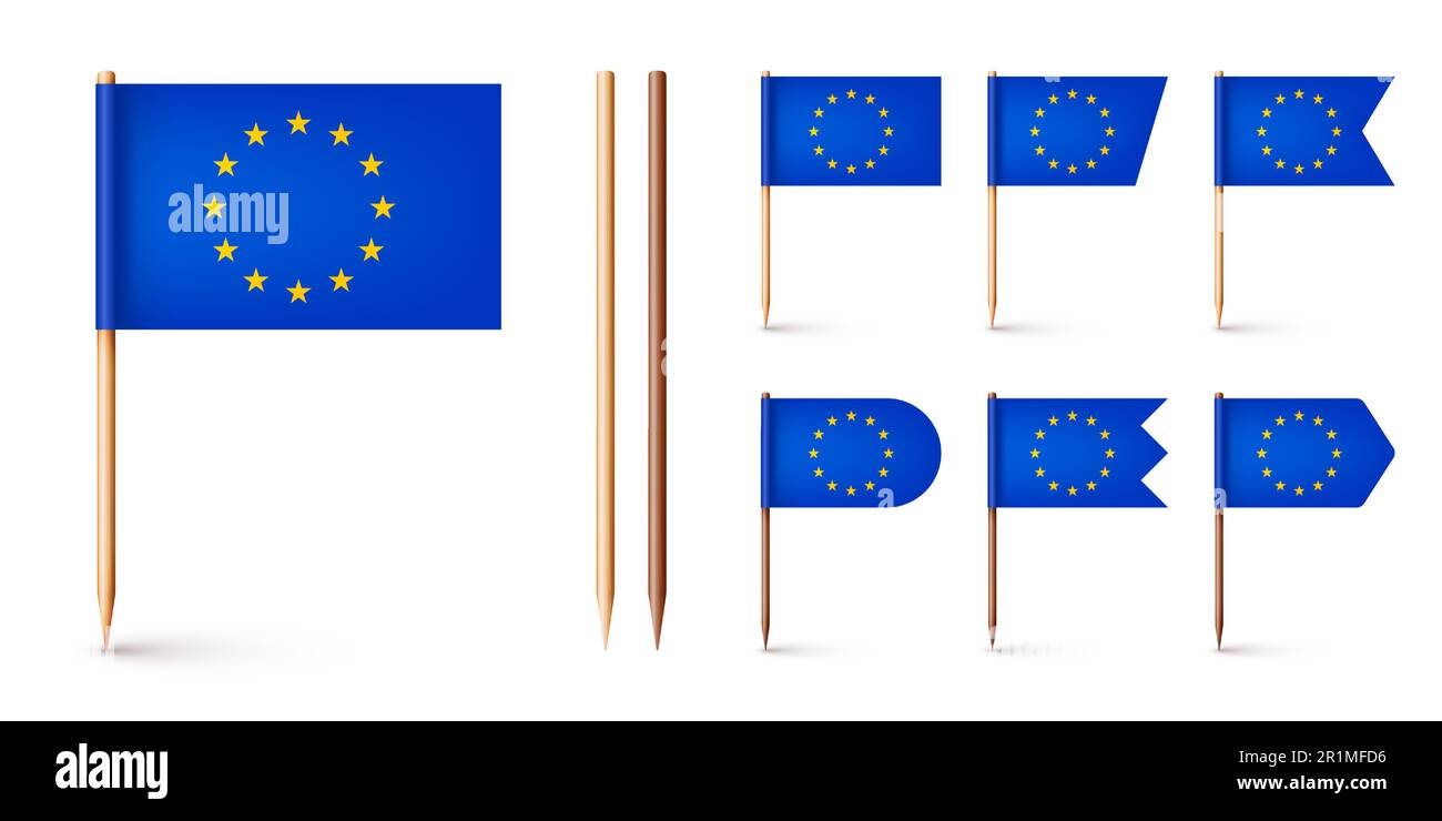 Realistic various European toothpick flags. Souvenir from Europe ...