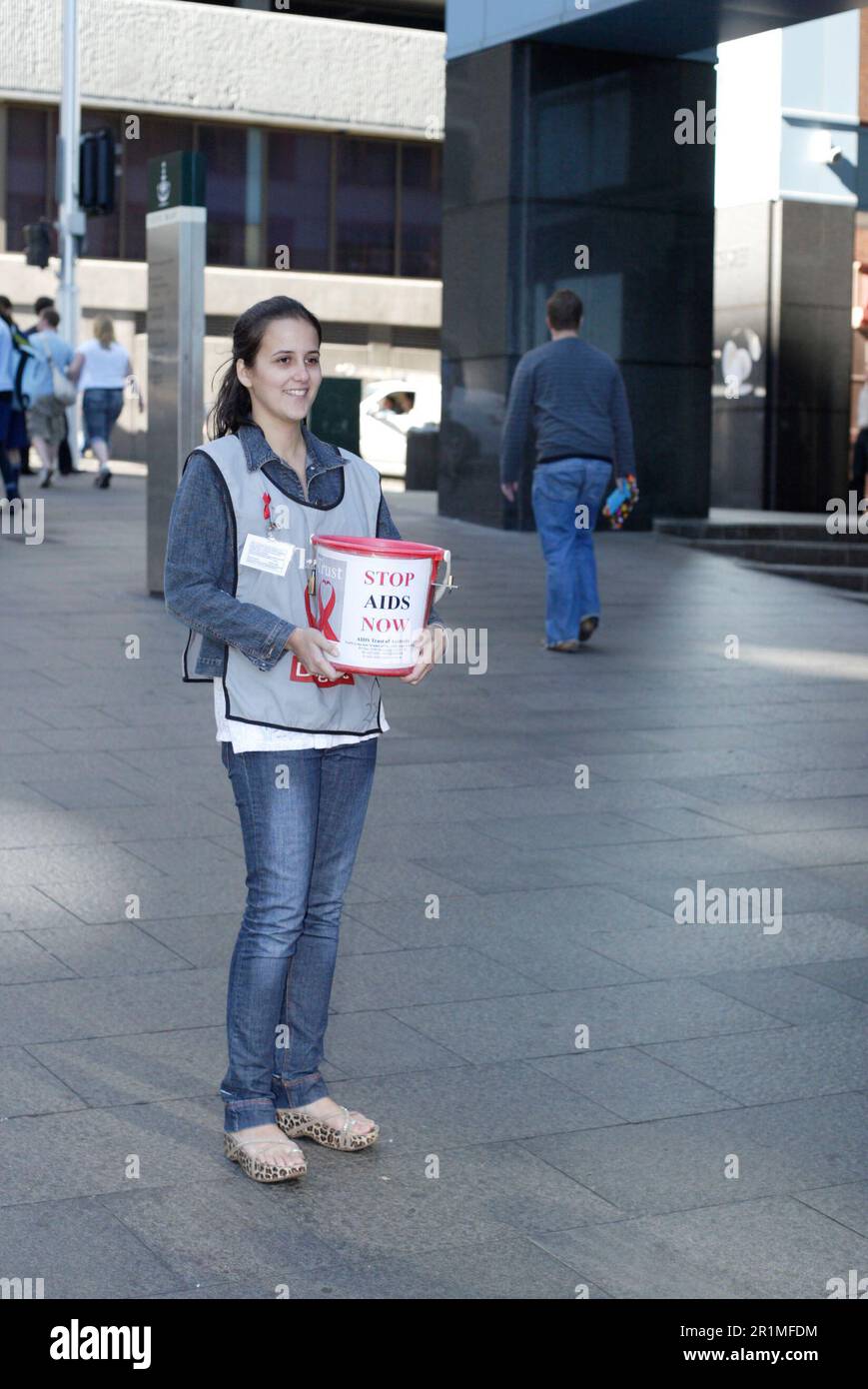 A collector seeks public donations for the Aids Trust of Australia on ...