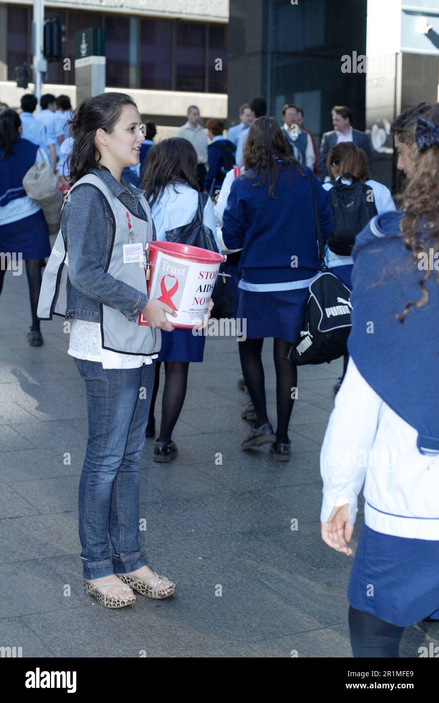 A collector seeks public donations for the Aids Trust of Australia on ...