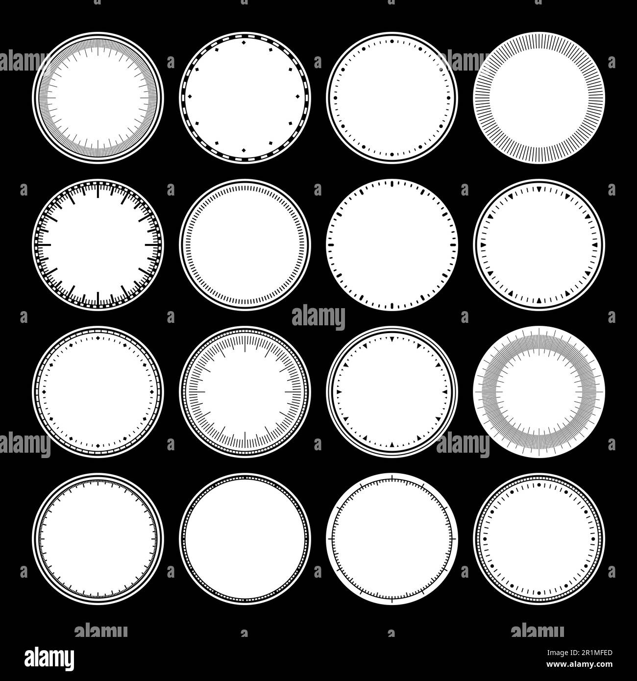 Mechanical clock faces, bezel. Watch dial with minute and hour marks ...