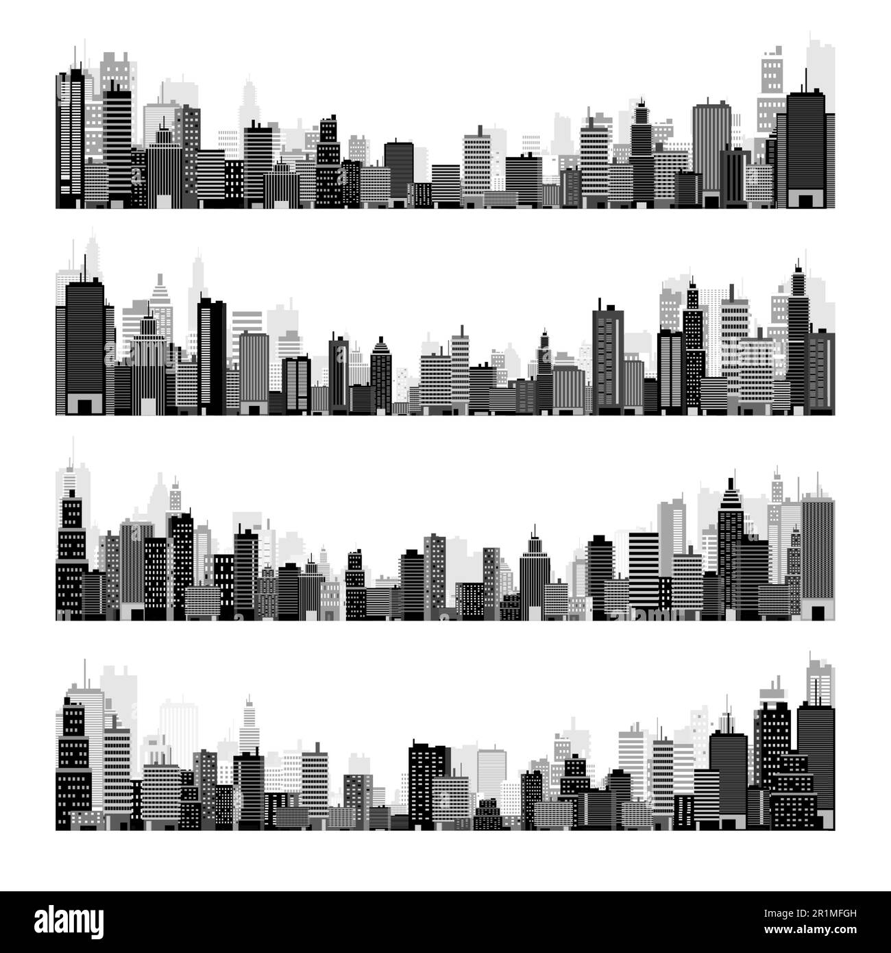 City silhouettes. Cityscape, town skyline, horizontal panorama. Midtown ...