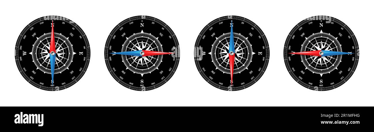 Marine compass, nautical wind rose with cardinal directions of North ...