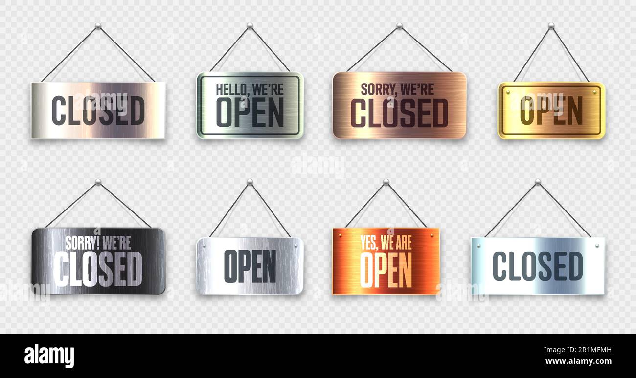 Brushed metal Open and Closed hanging signboards. Vintage door sign for ...