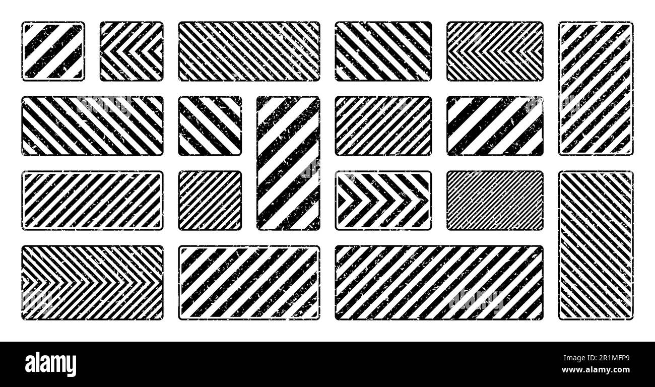 Various black grunge warning signs with diagonal lines. Old attention ...