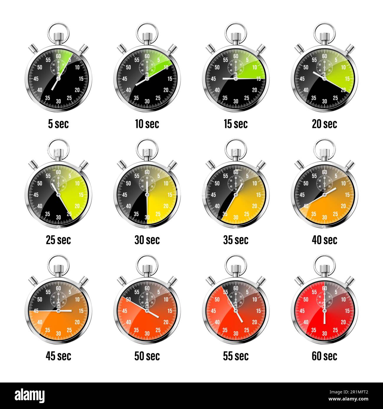 Realistic classic stopwatch. Shiny metal chronometer, time counter with ...