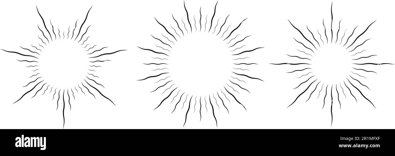 Retro curved sunburst frame set. Warped radial sunlight rays pack ...