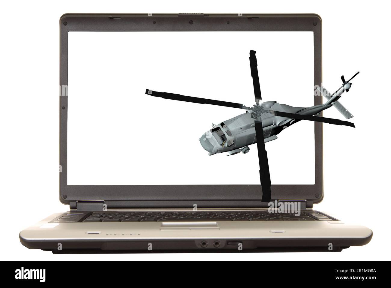 Laptop computer with an illustrated helicopter on the screen Stock ...