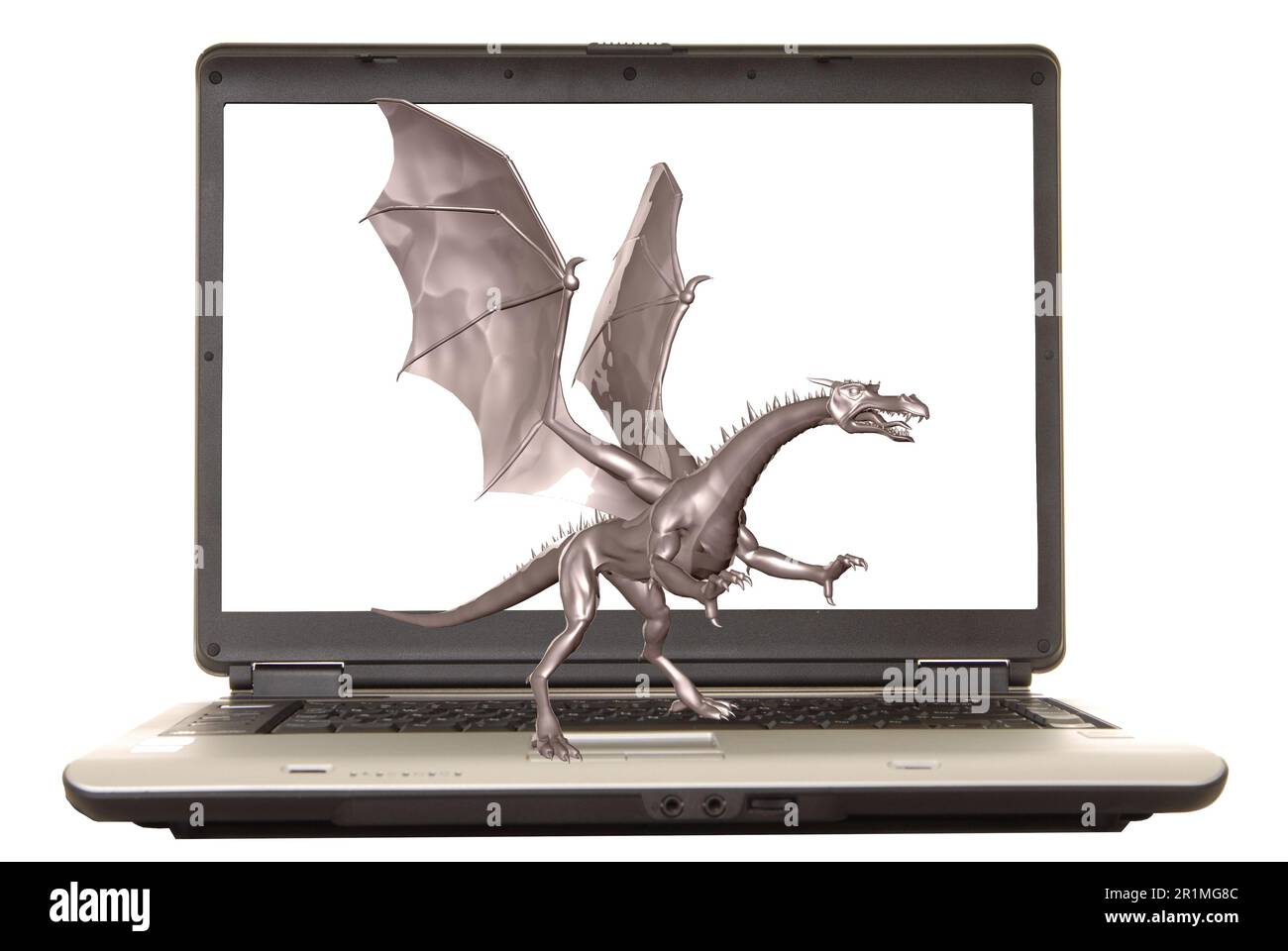 Laptop computer with an illustrated dragon on the keyboard Stock Photo ...