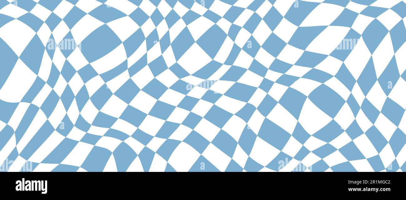 Retro distorted checkerboard background. Blue trippy psychedelic ...