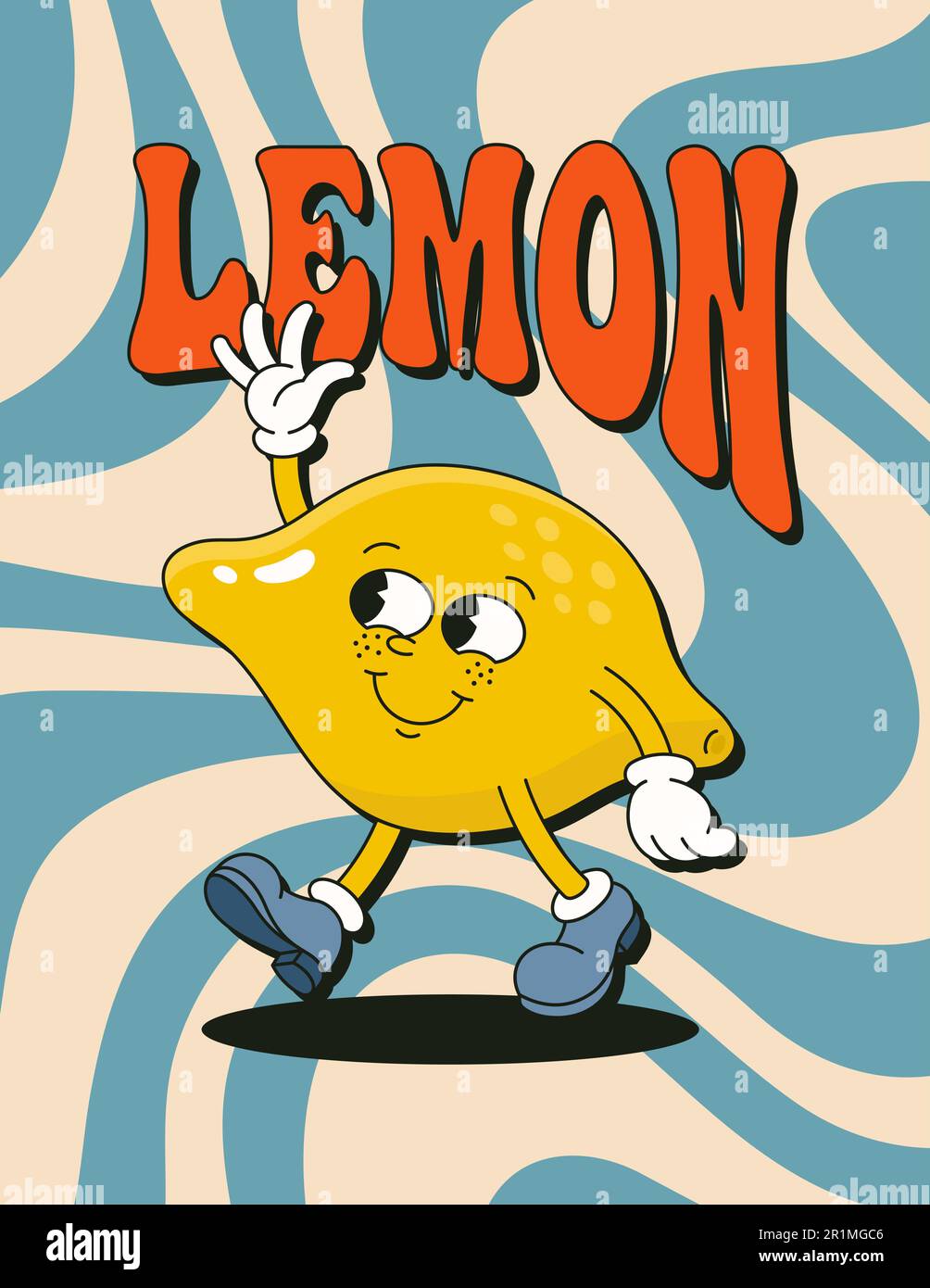 Retro Lemon Cartoon Character Poster. Vector Funny Comic Illustration ...