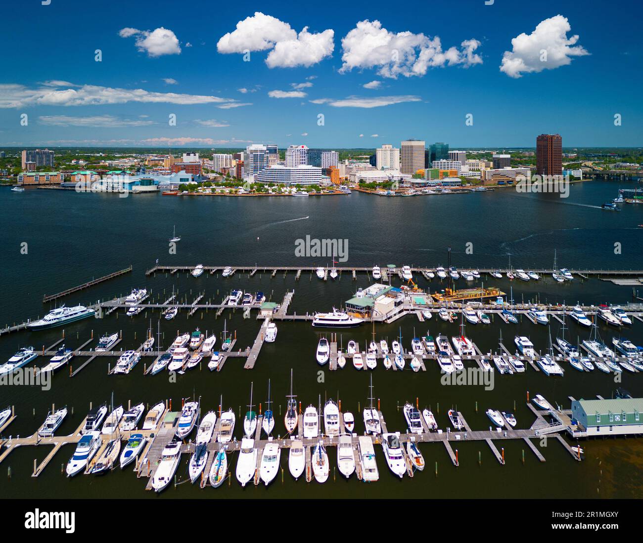 Norfolk, Virginia, USA downtown cityscape over the Elizabeth River ...