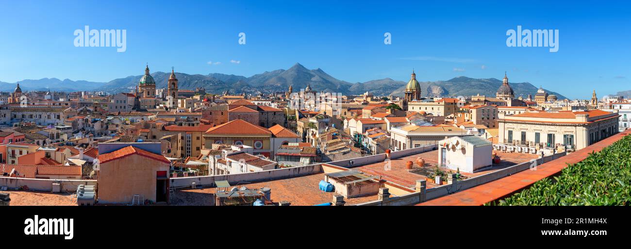 Palermo, Sicily town skyline panorama with landmark towers in the ...