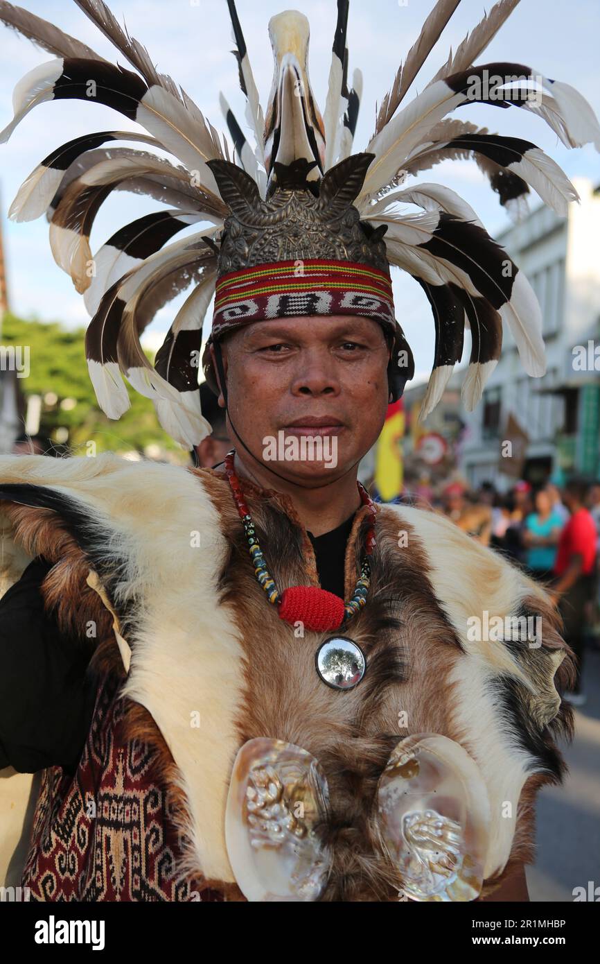 Orang Ulu Chieftain in full regalia in Kuching, Sarawak, Malaysia ...