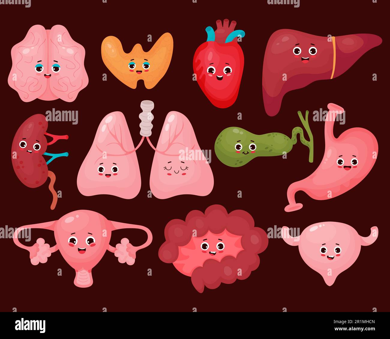 Collection cute human cartoon organs. isolated vector flat funny ...