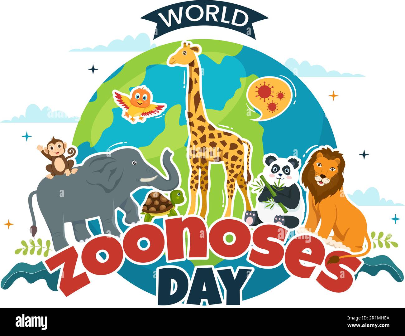 World Zoonoses Day Vector Illustration on 6 July with Various Animals which is in the Forest in ...