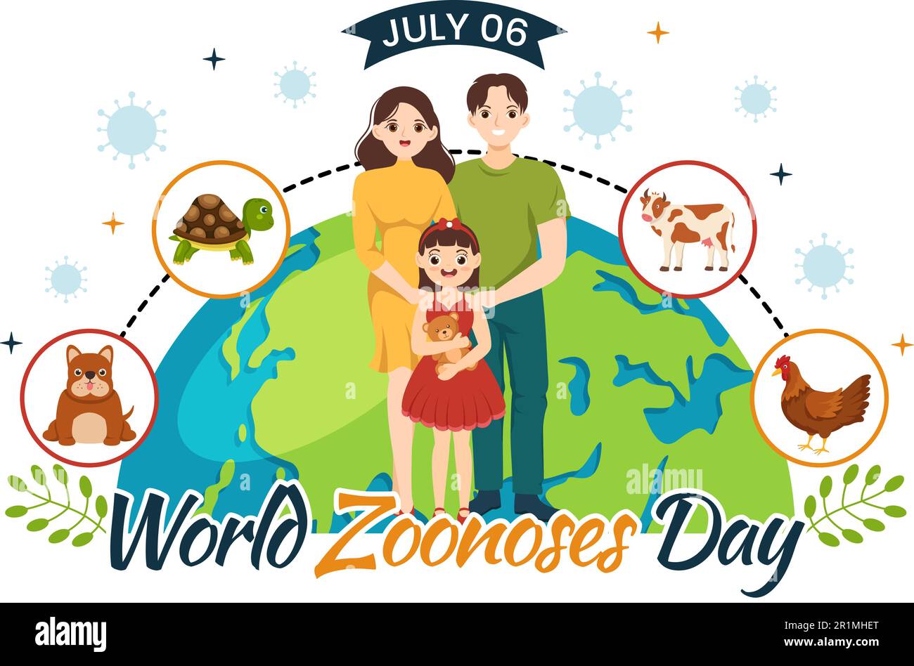 World Zoonoses Day Vector Illustration on 6 July with Family, Various Animals which is in the ...