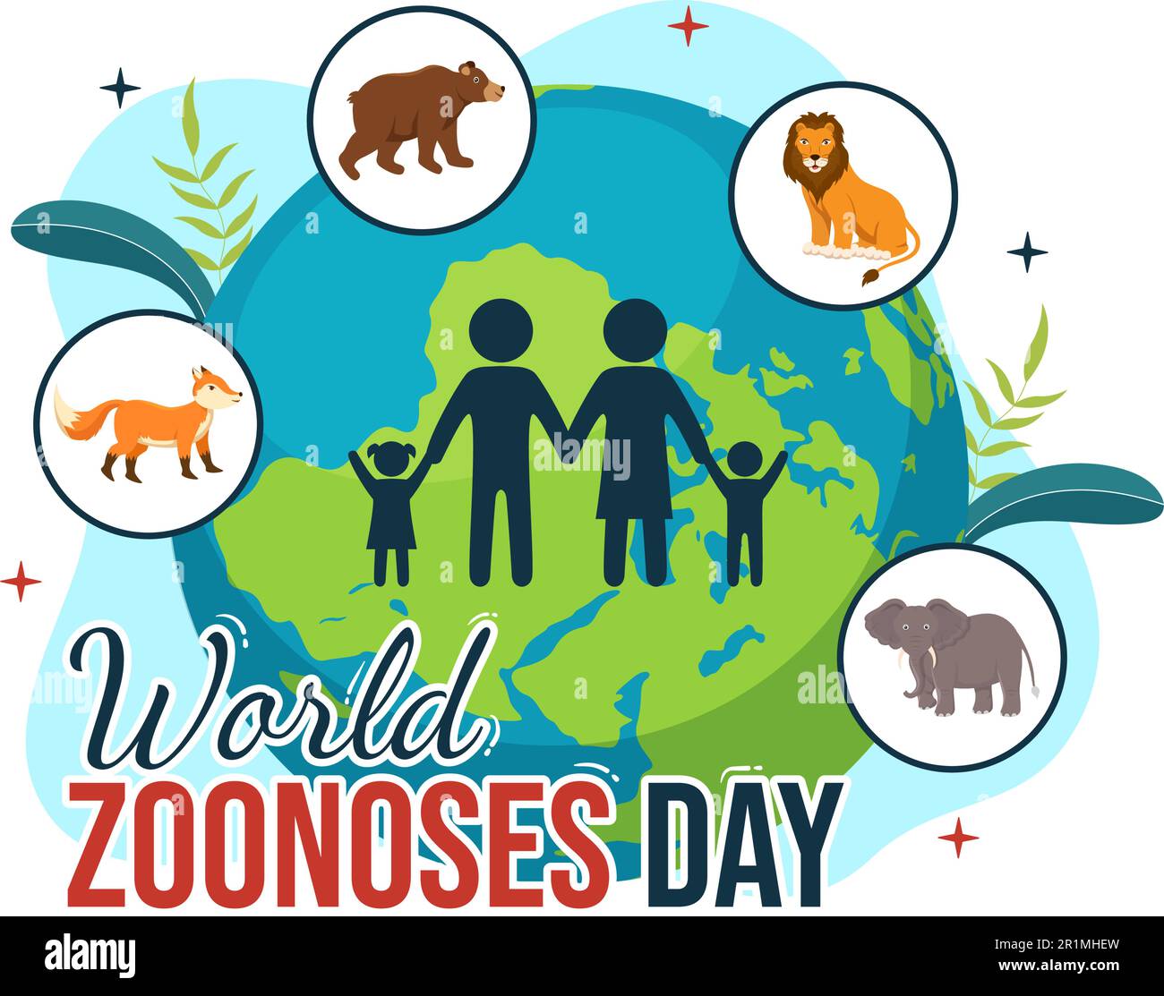 World Zoonoses Day Vector Illustration on 6 July with Various Animals which is in the Forest in ...