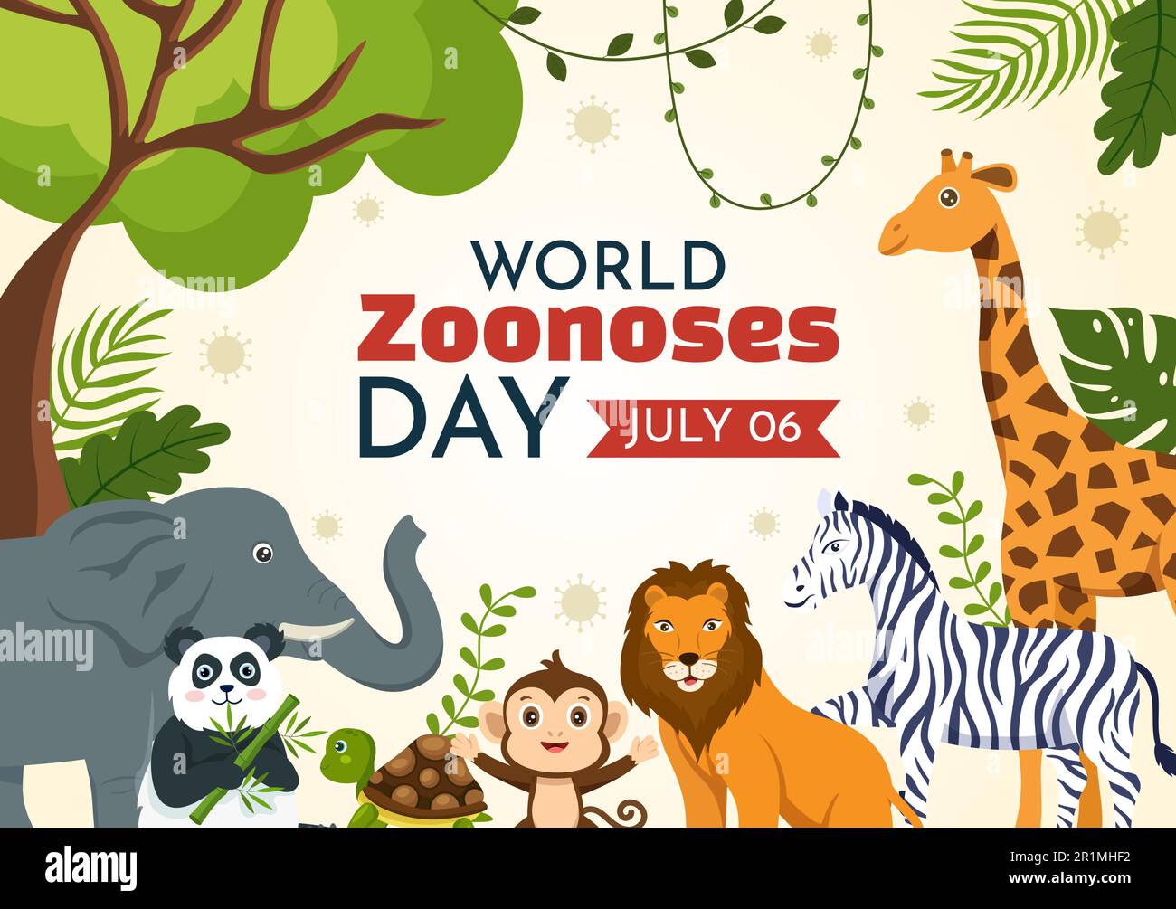 World Zoonoses Day Vector Illustration on 6 July with Various Animals which is in the Forest in ...
