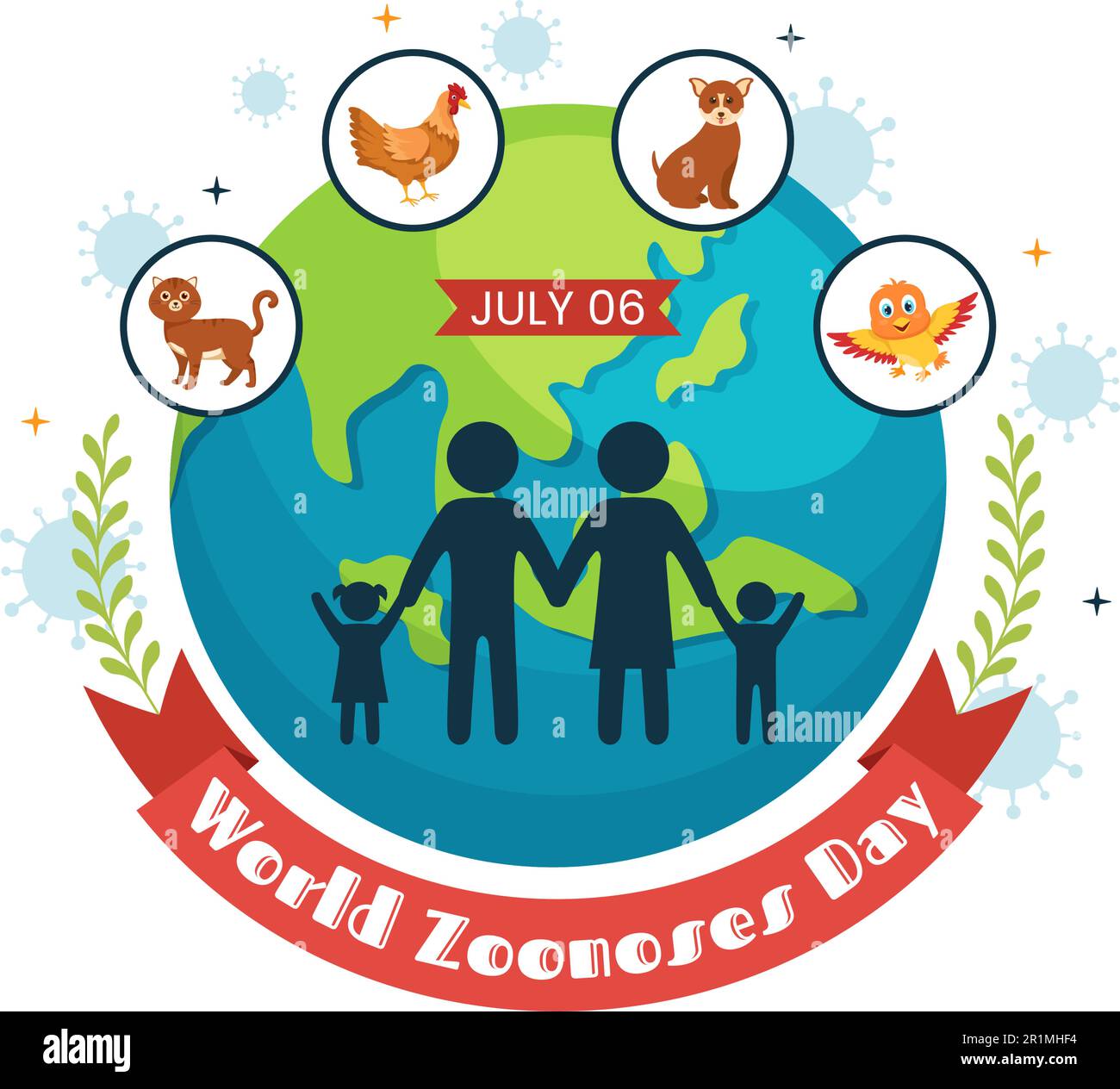 World Zoonoses Day Vector Illustration on 6 July with Various Animals which is in the Forest in ...