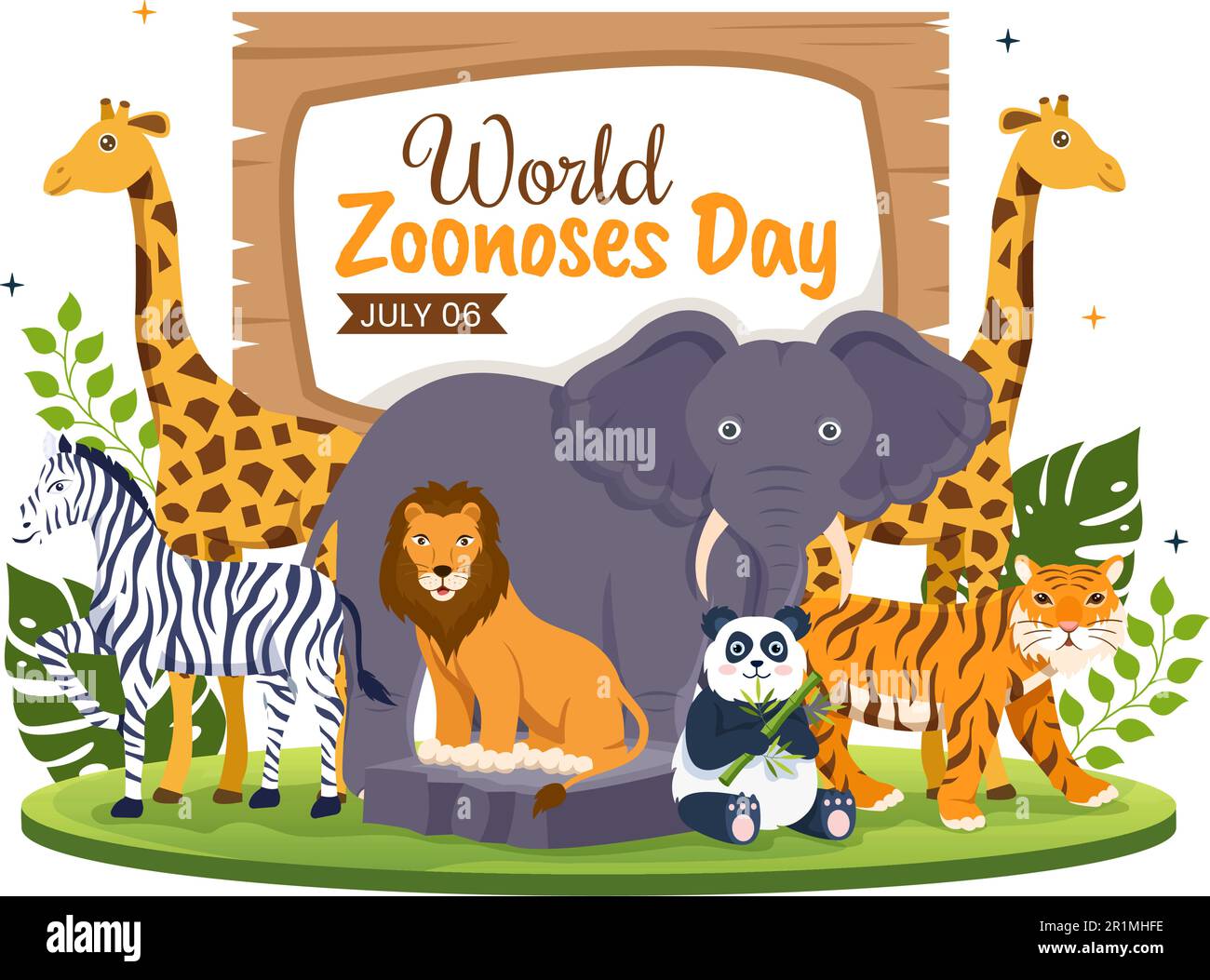 World Zoonoses Day Vector Illustration on 6 July with Various Animals which is in the Forest in ...