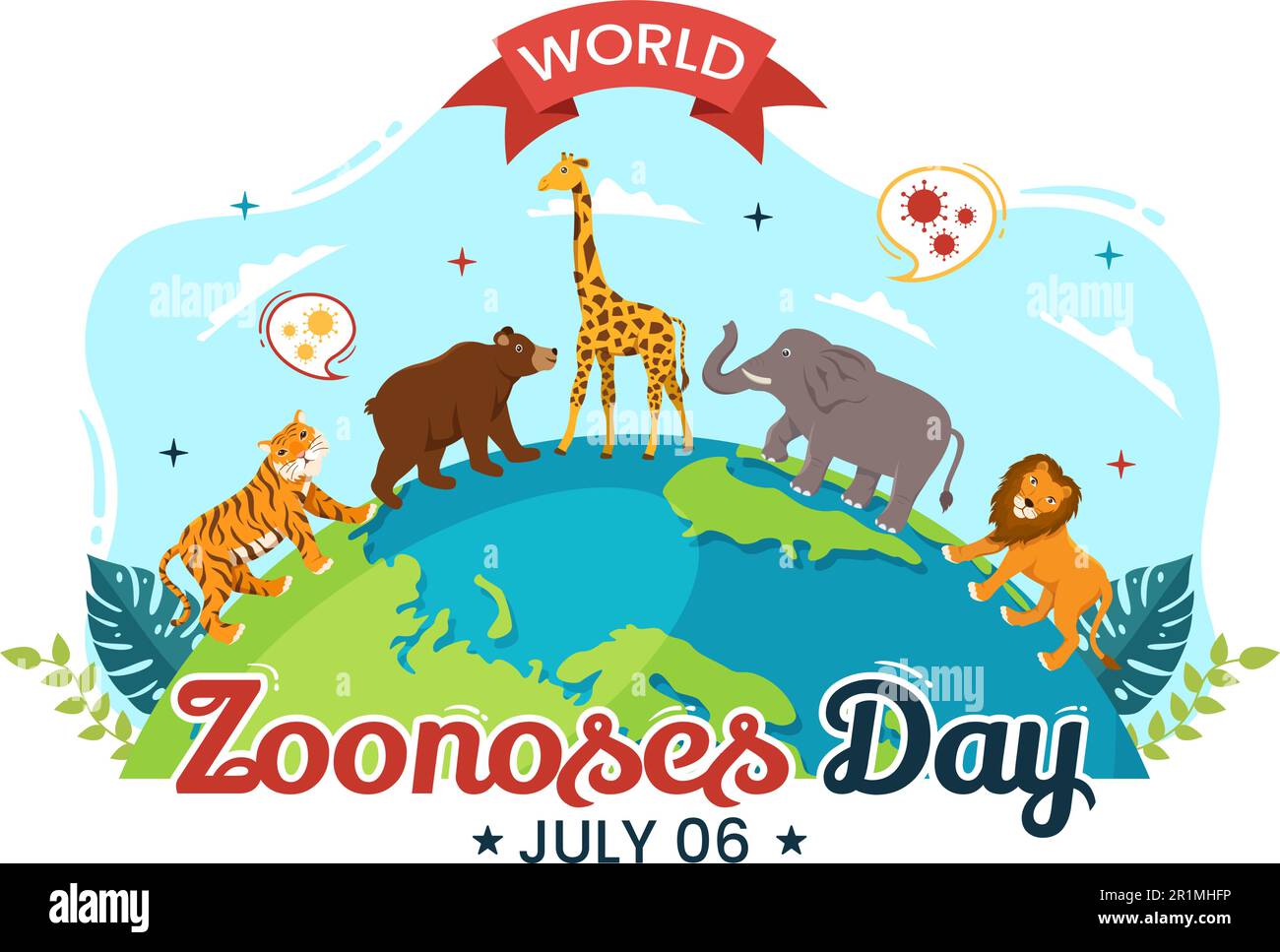 World Zoonoses Day Vector Illustration on 6 July with Various Animals which is in the Forest in ...