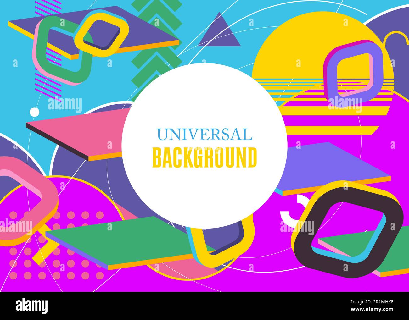 Retro geometric background with old geometrical shapes. Abstract busy ...