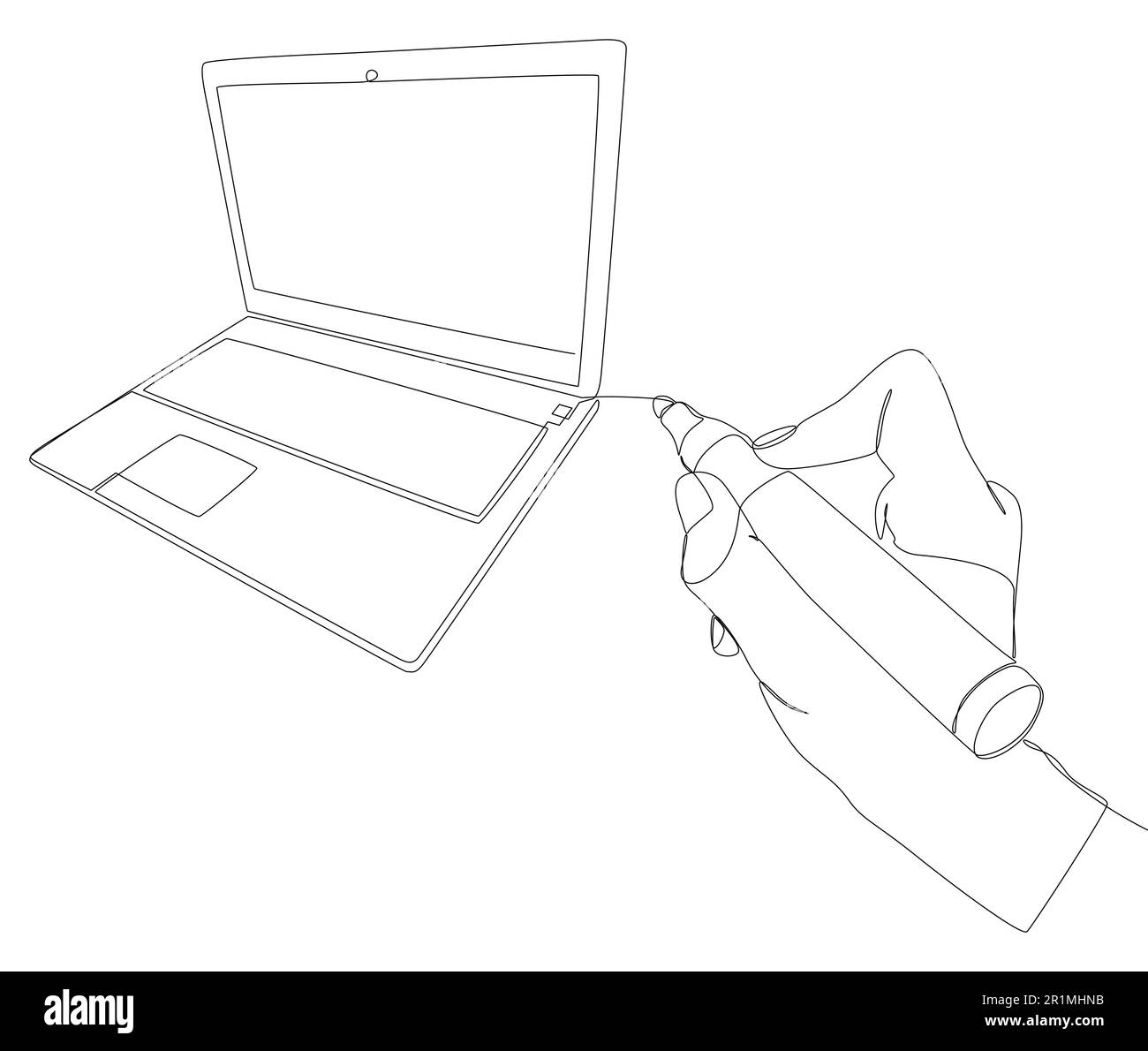 One continuous line of Laptop drawn by felt tip pen. Thin Line ...