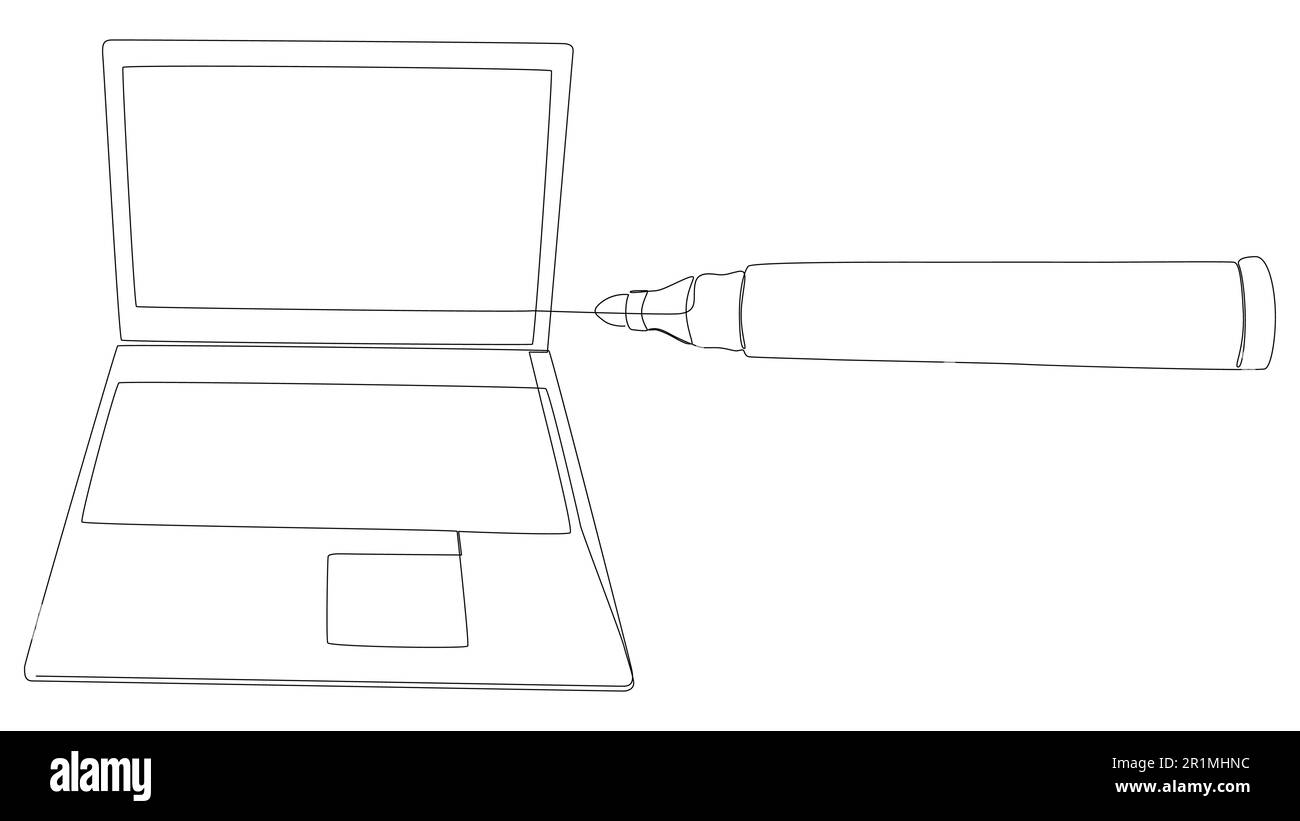 One Continuous Line Of Laptop Drawn By Felt Tip Pen Thin Line