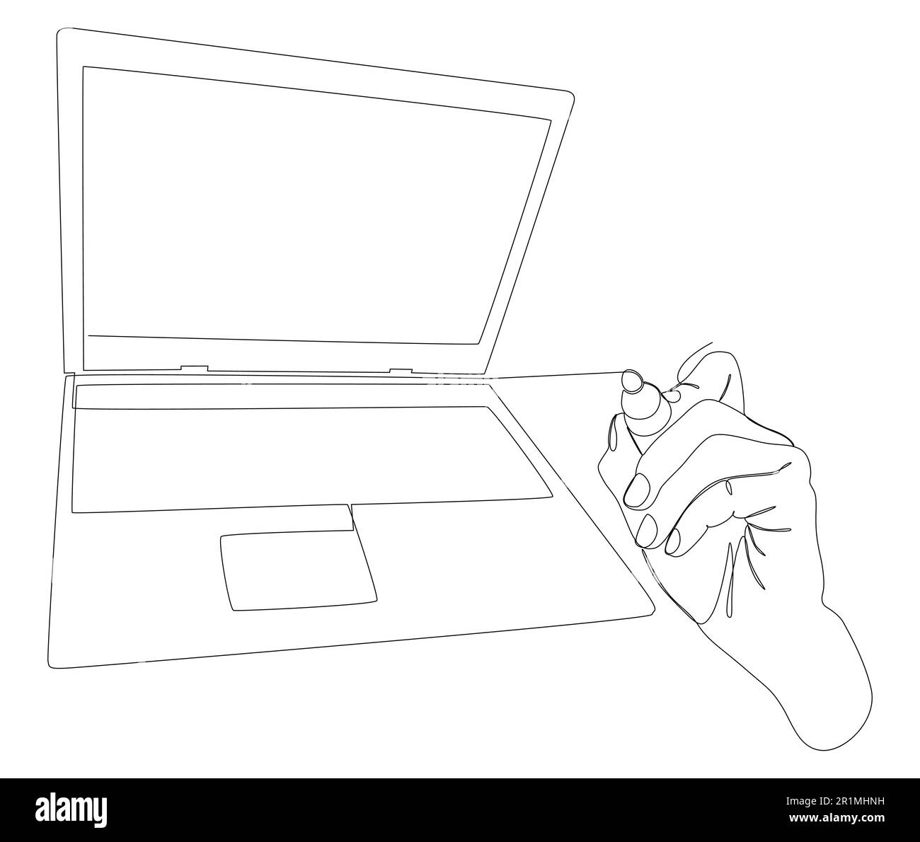 One continuous line of Laptop drawn by felt tip pen. Thin Line ...