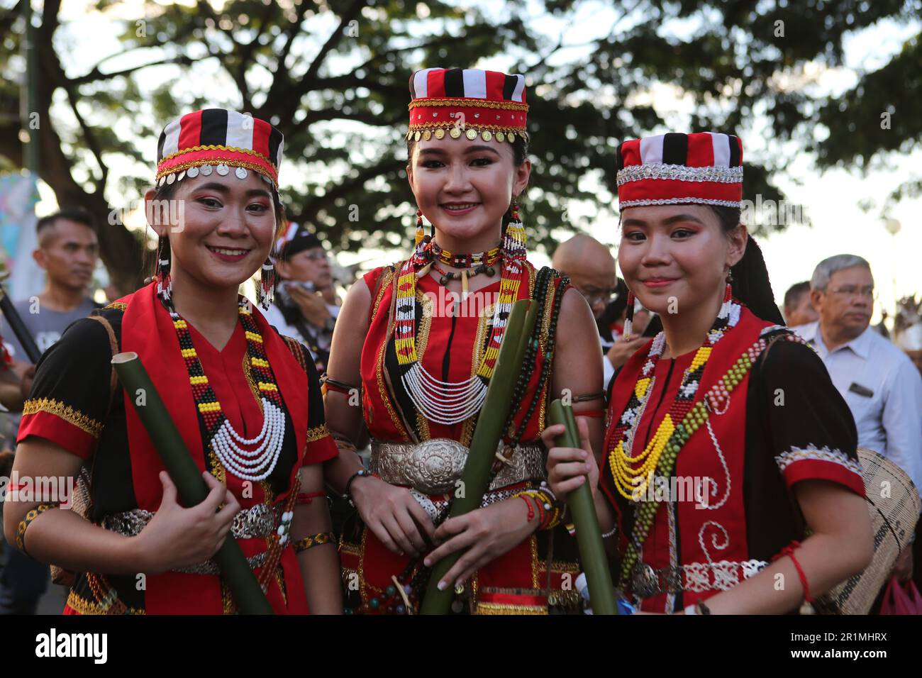 Bidayuh girls resplendent in their traditional dress, Kuching, Sarawak ...