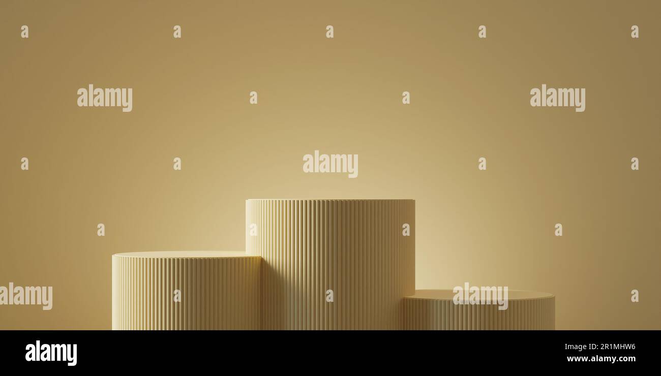 Three abstract yellow colored product presentation backgrounds. 3d ...