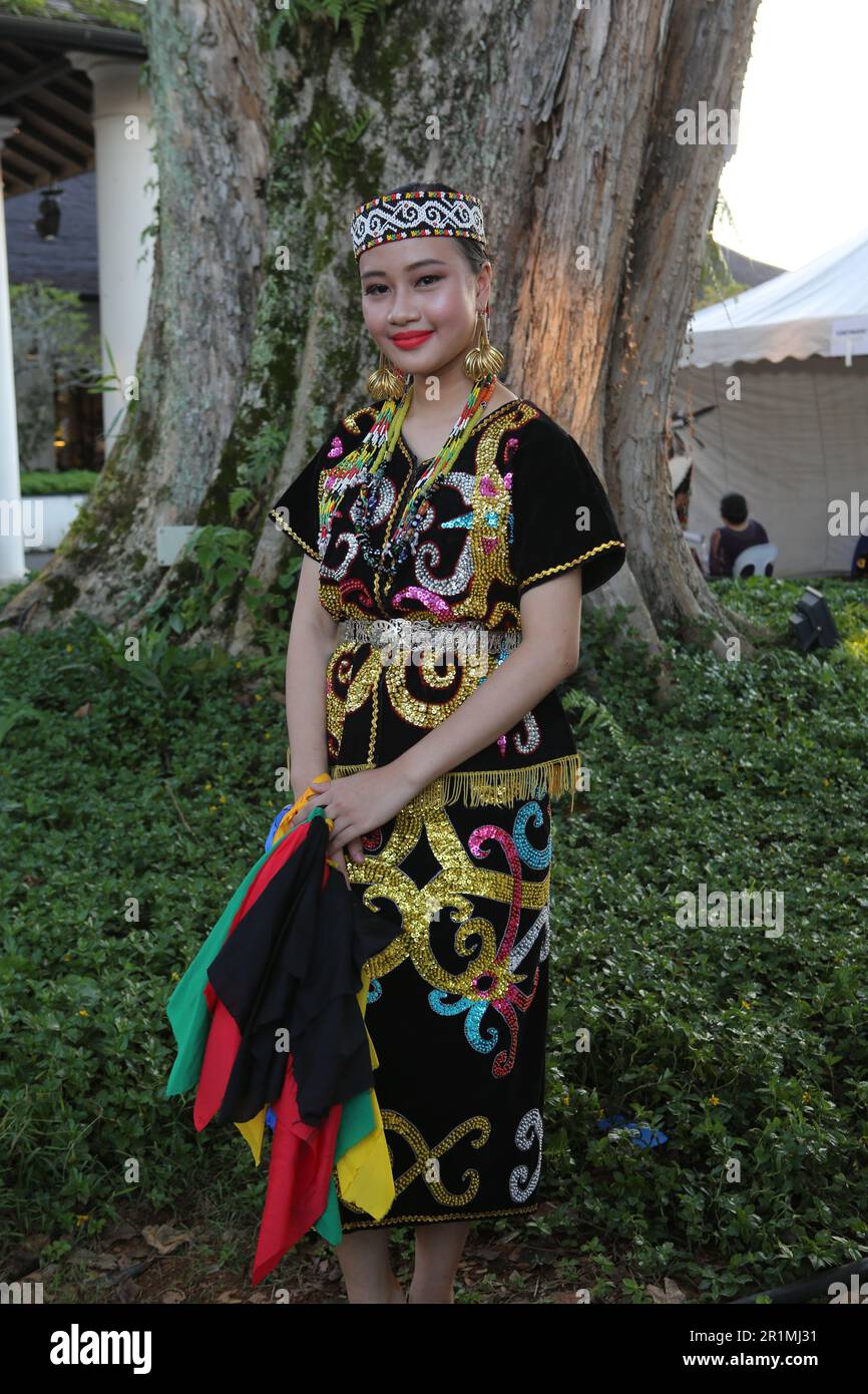 A beautiful Orang Ulu lass in her traditional dress, Kuching, Sarawak ...